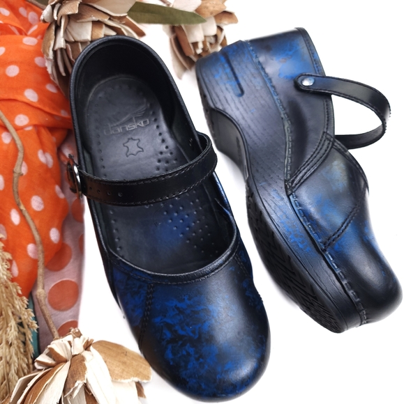 Dansko | Shoes | Dansko Black Blue Mary Jane Boho Nursing Clogs Sz 37 ...